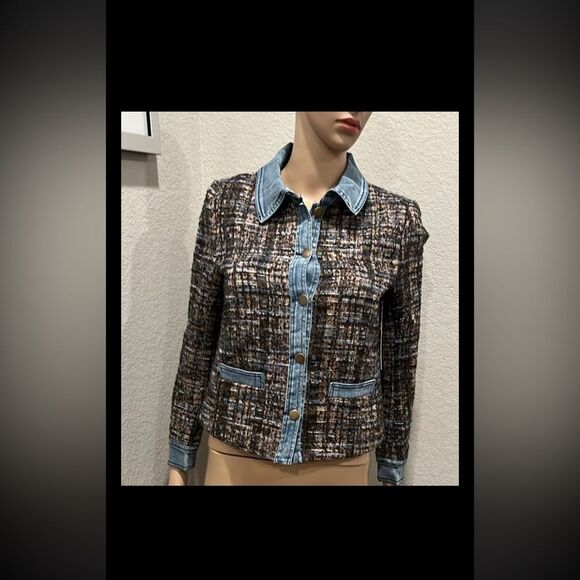 ecru | Jackets & Coats | Ecru Brownblack And Blue Tweed And Denim ...